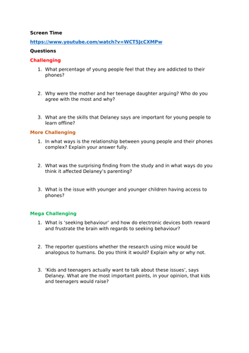 Online Safety - Screen Time | Teaching Resources