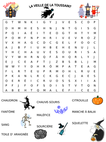 FRENCH HALLOWEEN WORDSEARCH | Teaching Resources
