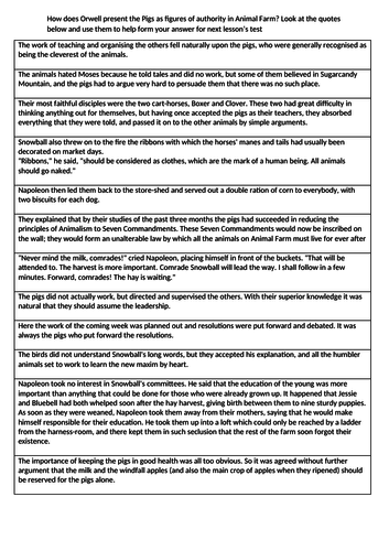 Animal farm assessment (for early in the scheme) | Teaching Resources