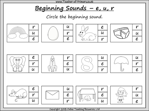Beginning Sounds - e, u, r | Teaching Resources