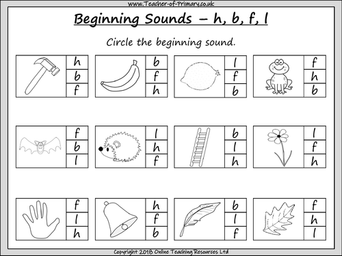 Beginning Sounds - h, b, f, l | Teaching Resources