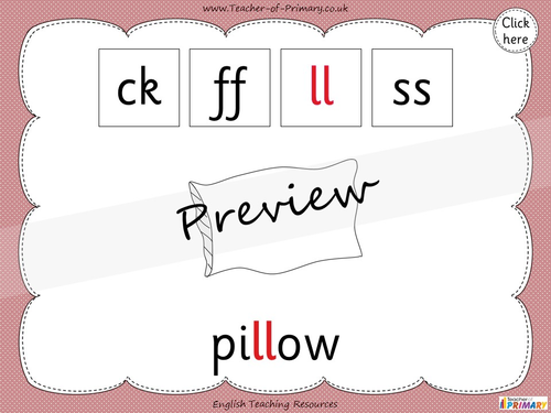 Middle and End Sounds - ck, ff, ll, ss | Teaching Resources