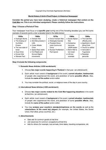 Historical Newspaper Project for World History (Cold War Period ...