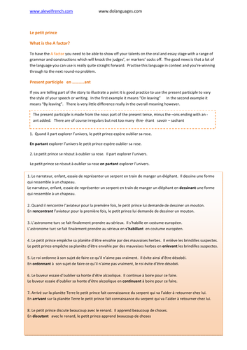 Le petit prince-Antoine de St Exupéry IB and intensive advanced reading ...