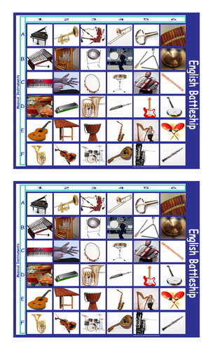 Musical Instruments Legal Size Photo Battleship Game | Teaching Resources