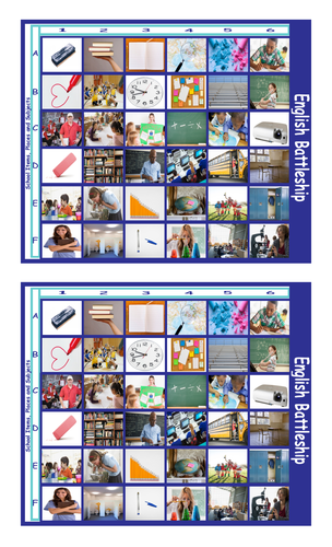 School Items, Places, and Subjects Legal Size Photo Battleship Game ...