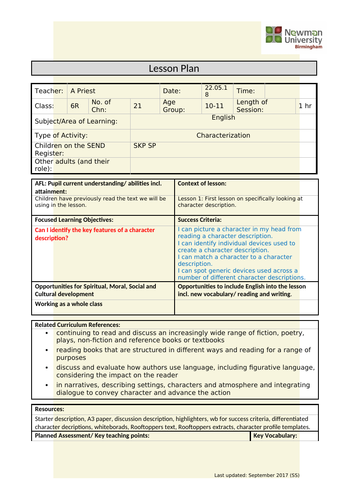 Character description - plan/worksheets/model texts/planning sheets/LA ...