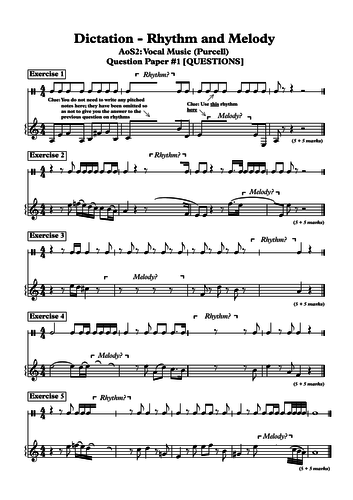 GCSE MUSIC DICTATION - RHYTHM & MELODY (AoS 2 - Vocal Music - Purcell ...