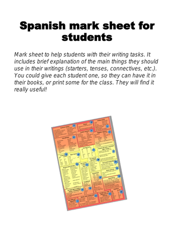 Spanish mark sheet for students | Teaching Resources