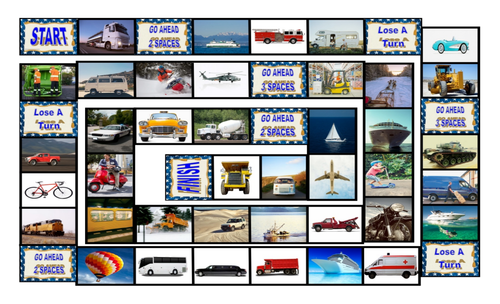 Transportation and Vehicles Legal Size Photo Board Game | Teaching ...