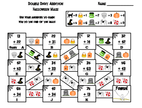 Double Digit Addition Without Regrouping Game Halloween Math Maze ...
