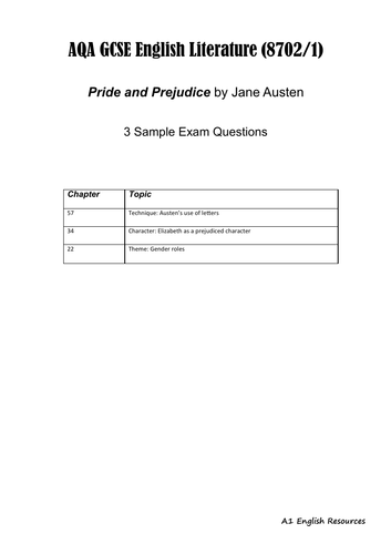 Pride and Prejudice Exam Questions | Teaching Resources Pride and Prejudice Exam Questions | Teaching Resources