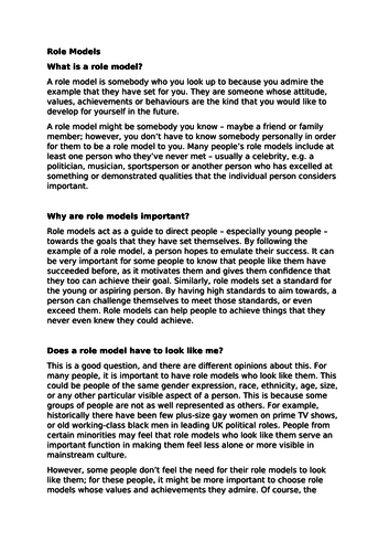 Role Models, Body Image + Self-Esteem | Teaching Resources