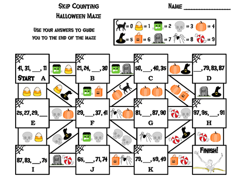 Skip Counting by 2, 3, 4, 5, 10 Game: Halloween Math Maze | Teaching ...