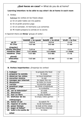 Spanish GCSE house & home activities & present tense verbs: qué haces ...