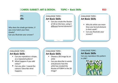 Art & Design Most Able / Gifted & Talented Challenge Task Cards ...
