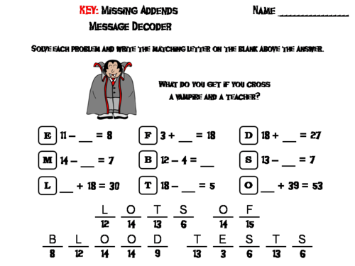 Missing Addends Addition and Subtraction Game: Halloween Math Activity ...