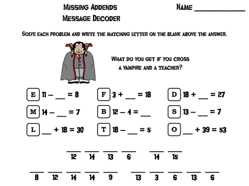 Missing Addends Addition and Subtraction Game: Halloween Math Activity ...