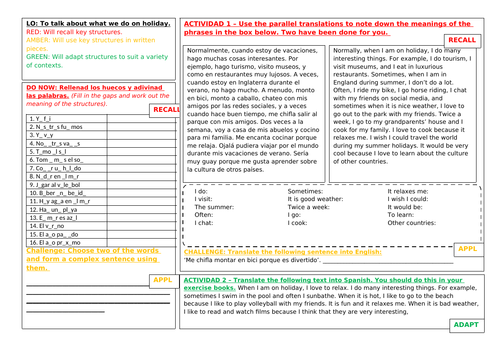 Las vacaciones - revision | Teaching Resources