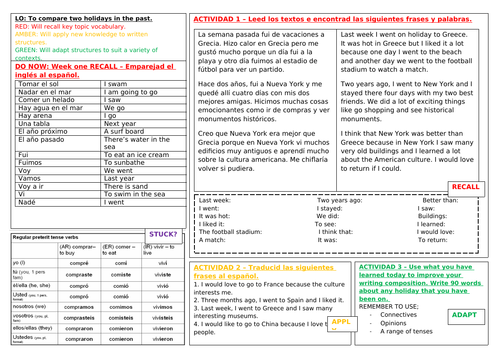 Las vacaciones - beginning to compare to holidays in the past tense ...