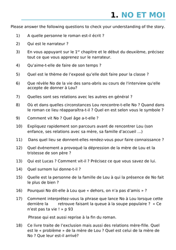 No et moi - questions generales | Teaching Resources
