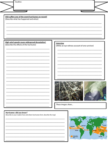 Hurricane Katrina article writing frame | Teaching Resources