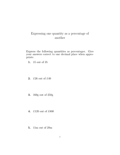 Expressing one quantity as a percentage of another (calculator ...