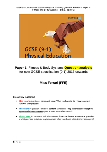 Edexcel GCSE PE (9-1) Paper 1 Q & A bundle | Teaching Resources