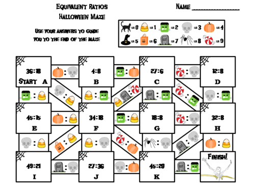 Equivalent Ratios Game: Halloween Math Maze | Teaching Resources