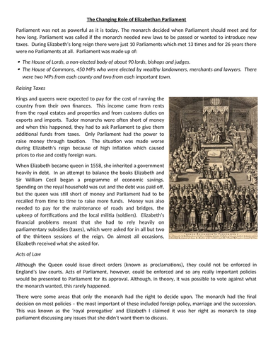 National Government - The Role of Parliament in Elizabethan England ...