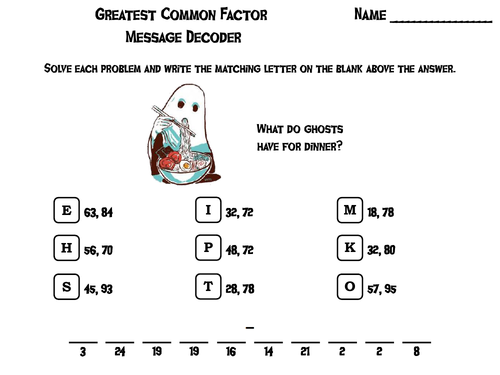 Greatest Common Factor Game: Halloween Math Activity | Teaching Resources