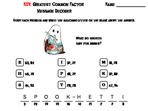 Greatest Common Factor Game: Halloween Math Activity | Teaching Resources