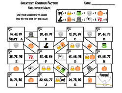 Greatest Common Factor Game: Halloween Math Maze | Teaching Resources