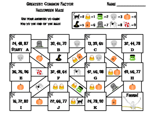 Greatest Common Factor Game: Halloween Math Maze | Teaching Resources