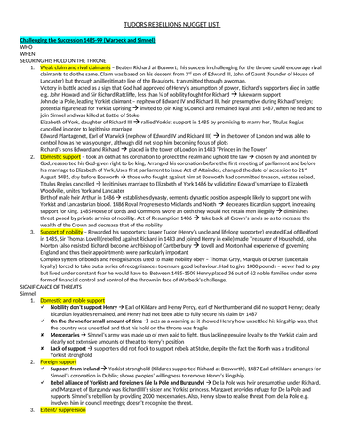 TUDOR REBELLIONS NOTES (Edexcel History A Level) | Teaching Resources