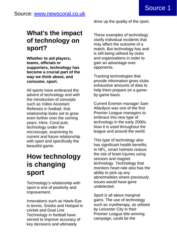 Cambridge National Sports Science R046: Sports Technology Learning ...