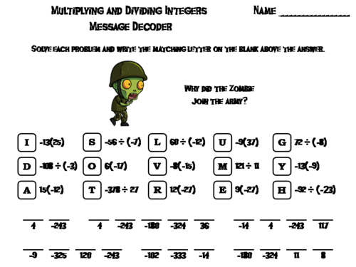 Multiplying and Dividing Integers Game: Halloween Math Activity ...