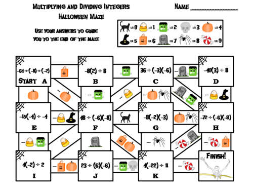Multiplying and Dividing Integers Game: Halloween Math Maze | Teaching ...