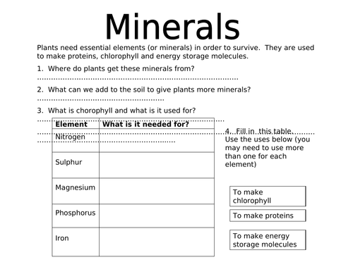plant minerals new spec | Teaching Resources
