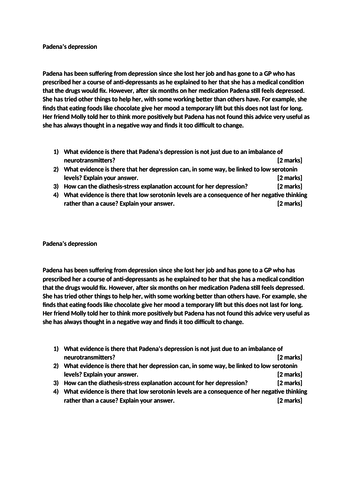 Biological explanation of depression AQA | Teaching Resources