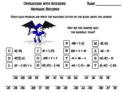 Operations with Integers Game: Halloween Math Activity | Teaching Resources