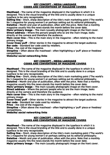 Introduction to Codes and Conventions of Magazine Covers - Eduqas Media ...