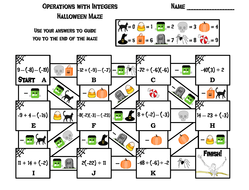 Operations with Integers Game: Halloween Math Maze | Teaching Resources
