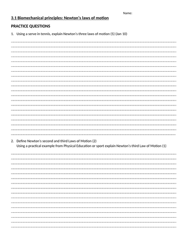 Biomechanics- OCR PE- Newton's Laws | Teaching Resources
