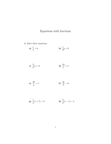 Equations with fractions worksheet no 2 (with solutions) | Teaching ...