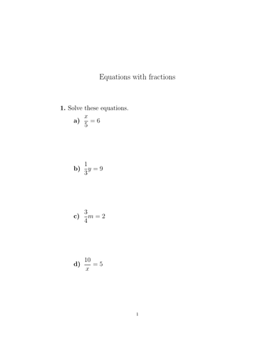 Equations with fractions worksheet no 2 (with solutions) | Teaching ...