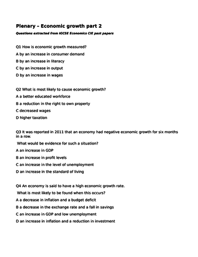 Economic Growth - Part 2 | Teaching Resources
