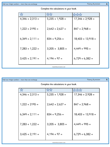 Year 4- Week 1 - Addition and Subtraction Differentiated Worksheets ...
