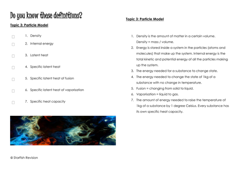 AQA GCSE 9-1 Physics: REVISE YOUR DEFINITIONS! Topic 3: Particle Model of Matter | Teaching ...