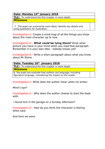 Chapter 1 reading activities Skellig | Teaching Resources